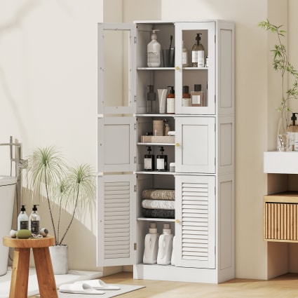 Meuble de salle de bain 6 portes étagère réglable bois blanc Homcom ...