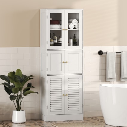 Meuble de salle de bain 6 portes étagère réglable bois blanc Homcom ...