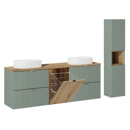 Ensemble meuble double vasque 1 panier à linge colonne stratifiés vert ...