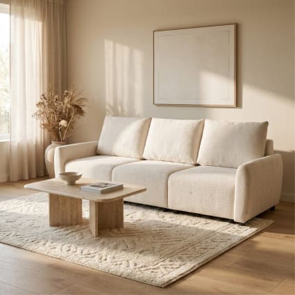 Canapé-lit 3 places en polyester texturé crème Juliet | Maisons du Monde