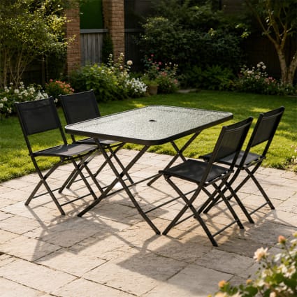 Tavolino da giardino da 130 cm e 4 sedie pieghevoli Mahon | Maisons du ...