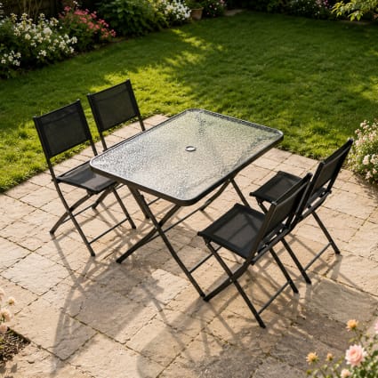 Tavolino da giardino da 130 cm e 4 sedie pieghevoli Mahon | Maisons du ...