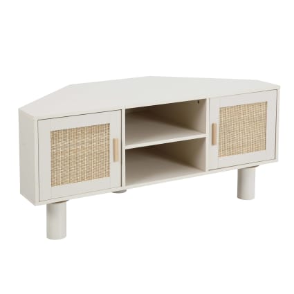Meuble tv d'angle 120 cm en rotin synthétique scandinave crème Adam ...