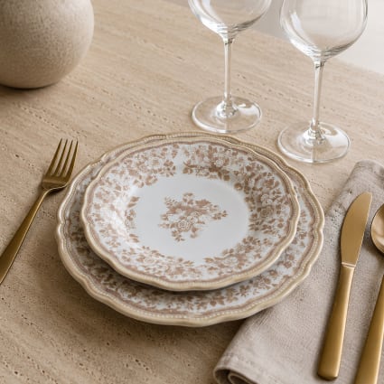 Lot de 6 assiettes à dessert fleuries en grès miel 20cm Faustine ...