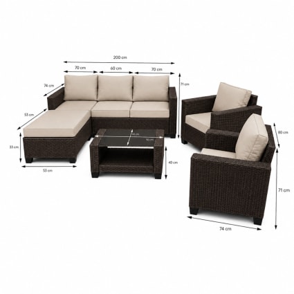 Mobili modulari da giardino a 6 posti in resina intrecciata marrone e ...