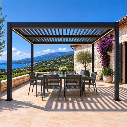Pergola bioclimatique à led 3x3m structure aluminium lames orientables ...