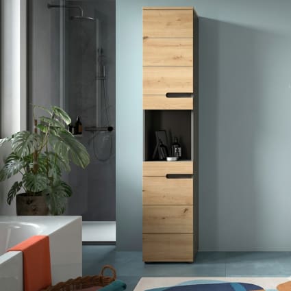 Colonna bagno 2 ante 1 nicchia effetto rovere e grigio a193 cm Eno ...
