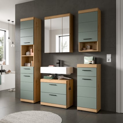Mobile sottolavabo con 2 cassetti, effetto rovere e salvia l60 cm Gio ...