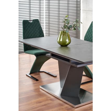 Table à manger avec plateau en verre et pied en acier gris 160-200cm ...