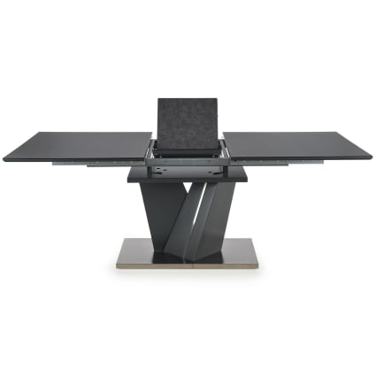 Table à manger avec plateau en verre et pied en acier gris 160-200cm ...