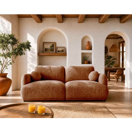 Canapé droit 3 places en tissu texturé terracotta Pietro | Maisons du Monde