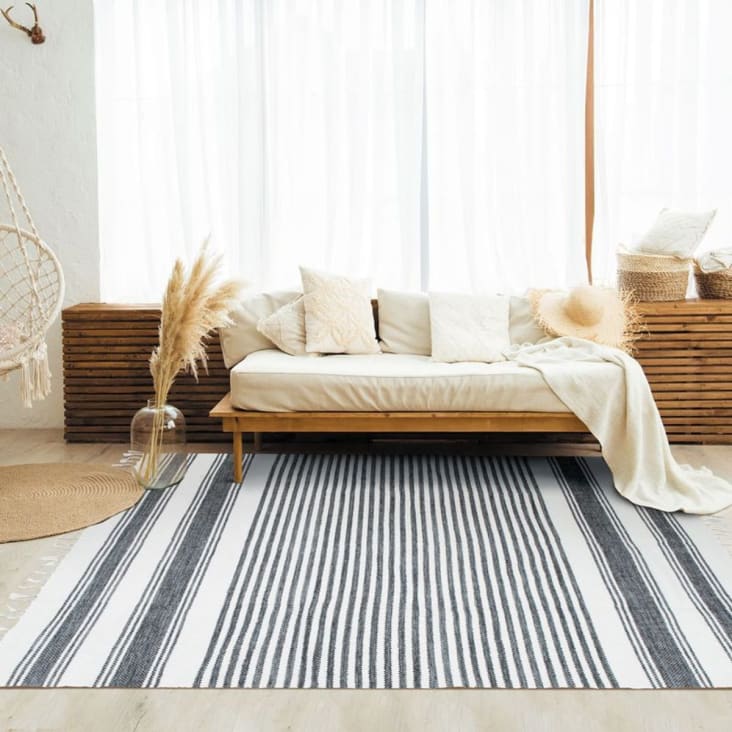 Alfombra 100% algodón gris y blanco 160x230 Terra | Maisons du Monde