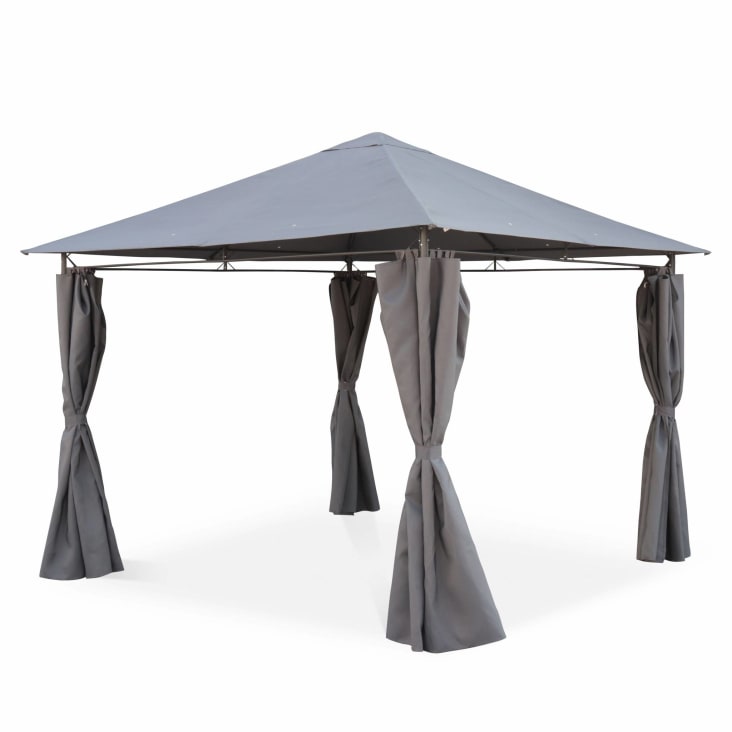 Tonnelle 3x3m avec rideaux toile grise Elusa 3x3m | Maisons du Monde