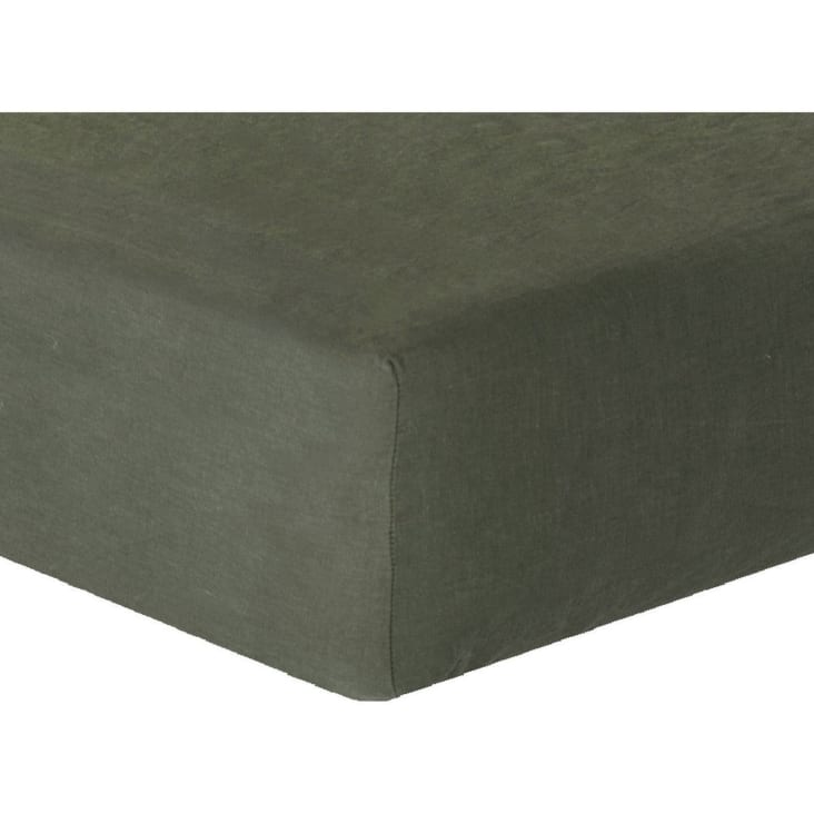 Sábana bajera lino verde caqui 180x200x40 Hortense | Maisons du Monde