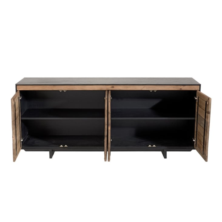 Sideboard mit 4 Türen aus recyceltem Kiefernholz in Natur und Schwarz ...