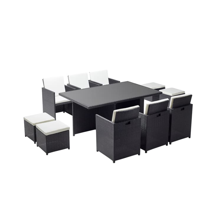 Salotto da giardino a incasso 10 posti resina intrecciata bianco/nero ...