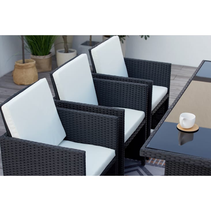 Table et chaises 10 places encastrables résine noir/blanc Monaco ...