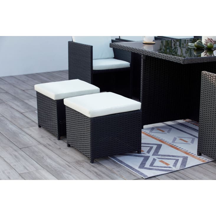 Table et chaises 10 places encastrables résine noir/blanc Monaco ...