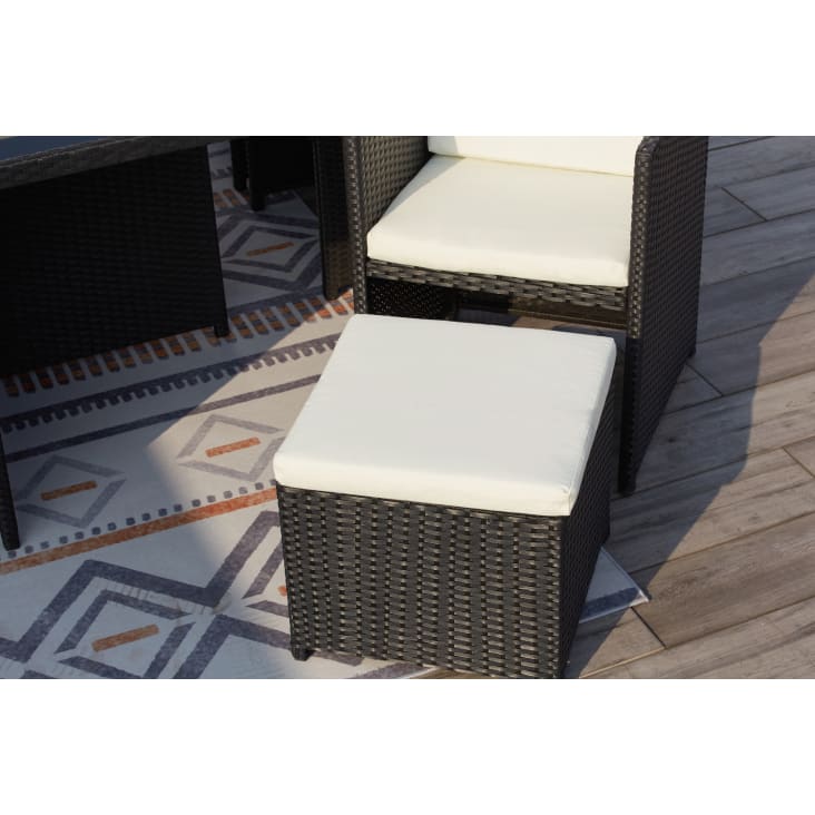 Salón de jardín encastrable 10 plazas resina trenzada negro/blanco ...