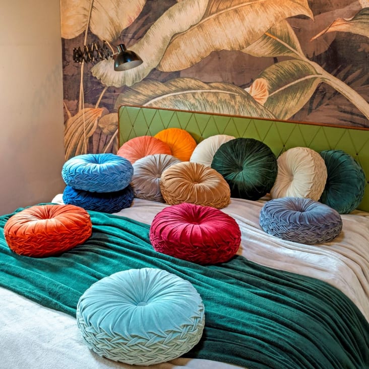 Coussin rond bleu en velours Ø40 cm uni KAJA | Maisons du Monde