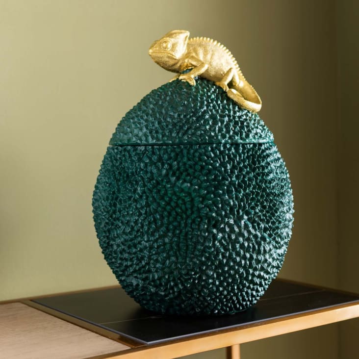 Deko Dose mit Chameleon aus Polyresin, grün und gold, H34cm Chameleon ...