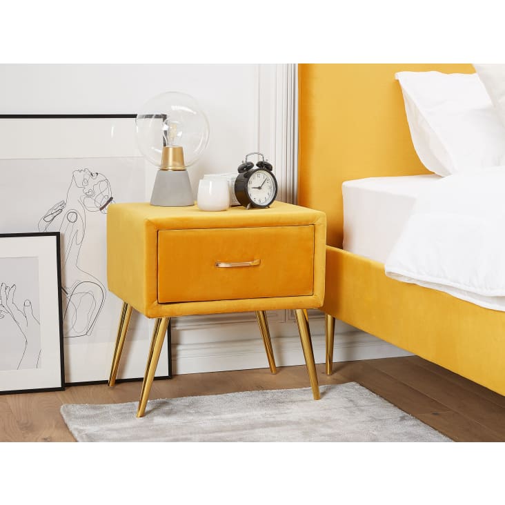 Comodino 1 cassetto Velluto Senape Flayat | Maisons du Monde