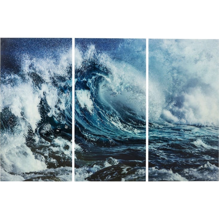 Triptychon-Glasbild Welle, blau und weiß, 240x160cm Wave | Maisons du Monde