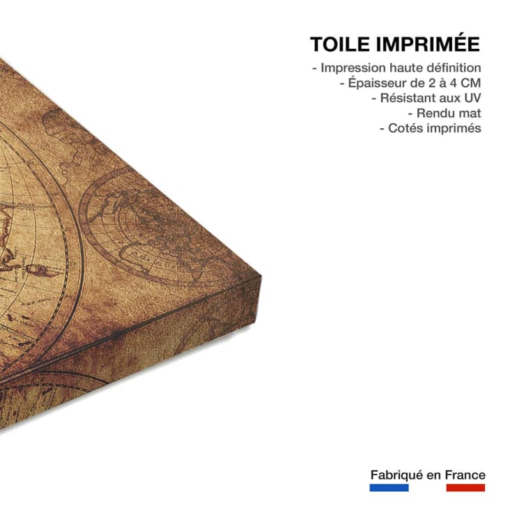 Tableau mappemonde ancienne imprimé sur toile 90x60 cm | Maisons du Monde