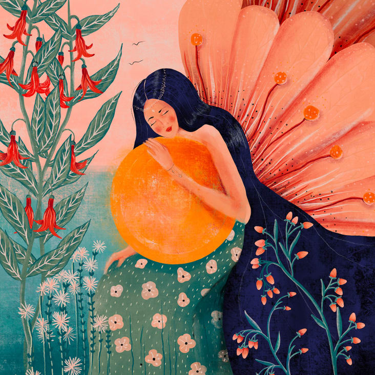 Cuadro princesa con flores impresión sobre lienzo 80x80cm | Maisons du ...