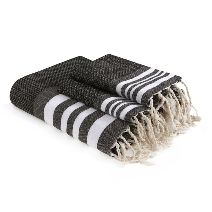 Futa Set De Baño 12 Algodón Negro 100x20040x60x2 Hamptons Maisons Du Monde