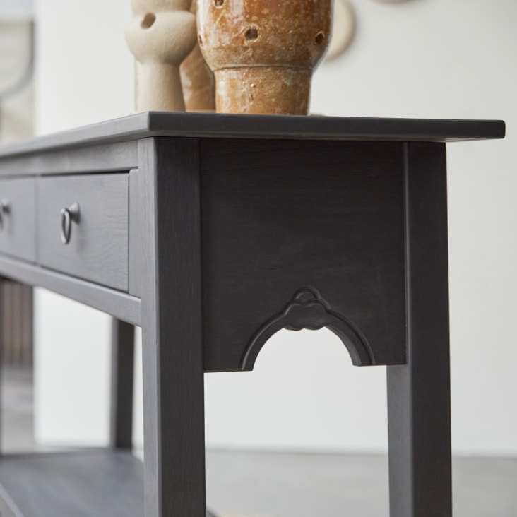 Console en pin massif 2 tiroirs Thaki black | Maisons du Monde