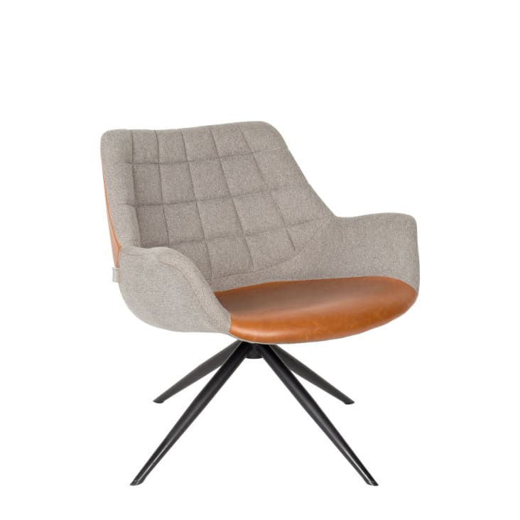 Poltrona lounge in pelle marrone e tessuto grigio Nikki | Maisons du Monde