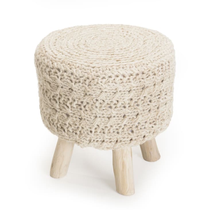 Taburete redondo de madera y lana marfil CHARLES | Maisons du Monde