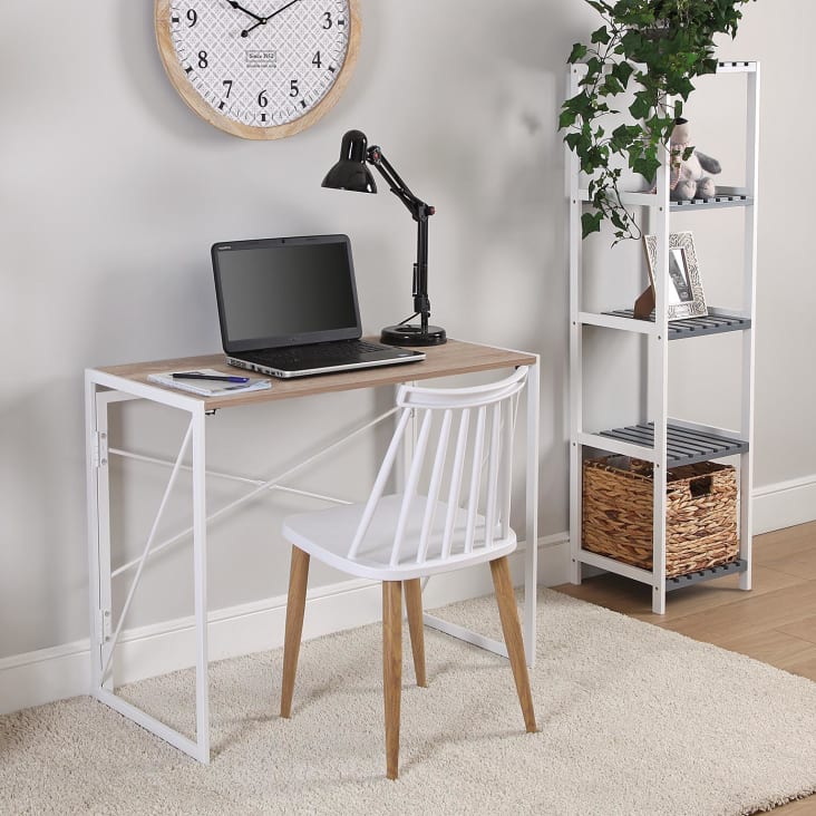 Bureau pliant en aggloméré imitation bois et métal blanc Jack | Maisons ...