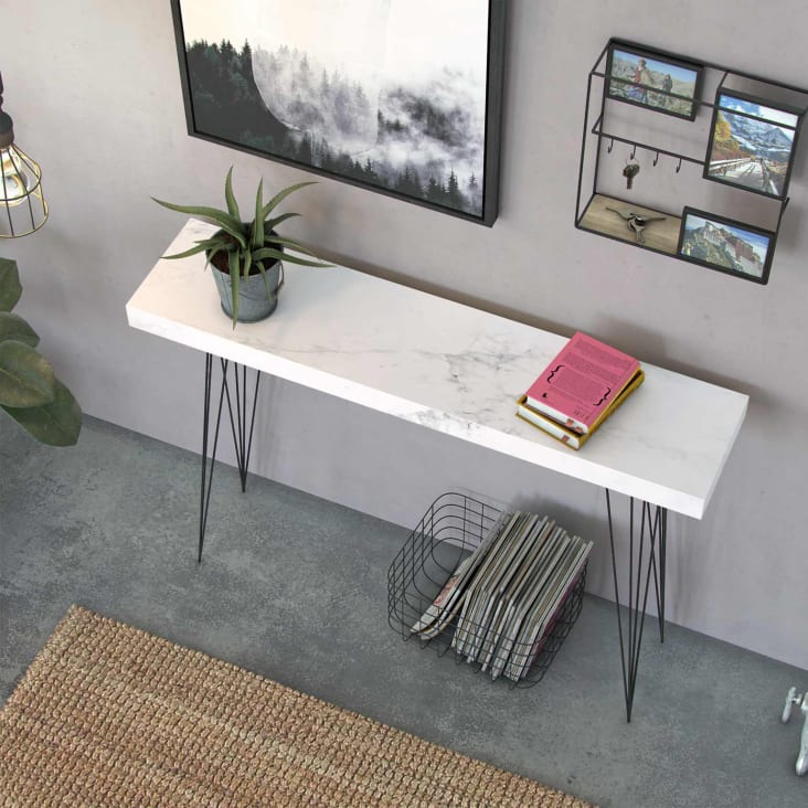 Console d'entrée en aggloméré imitation bois et métal gris et blanc Carole | Maisons du Monde
