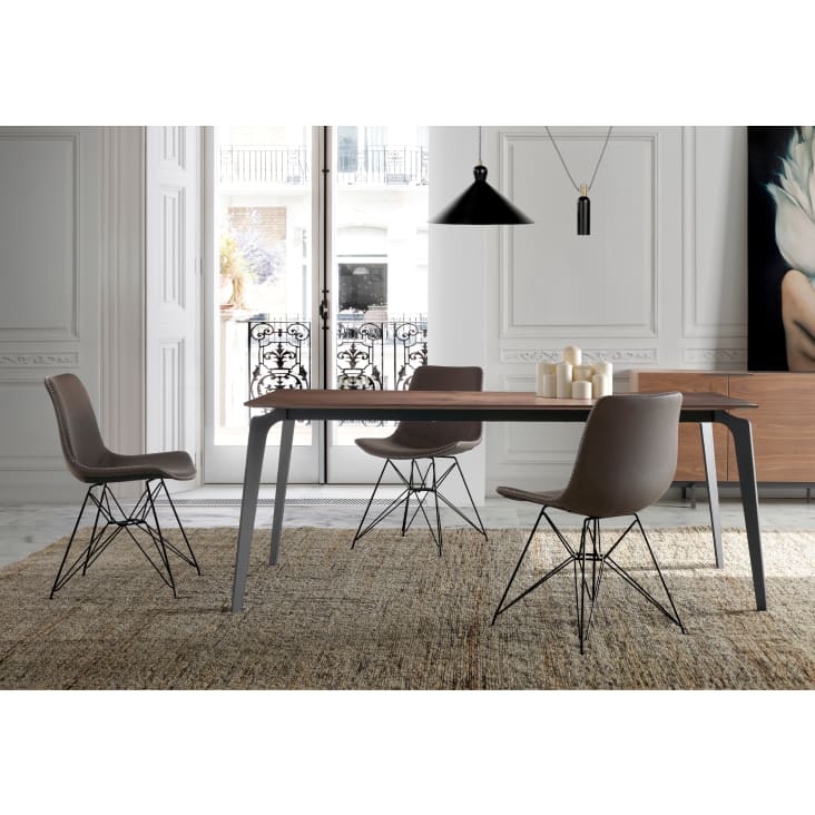 Mesa rectangular Zeus patas metal negro mate, sobre MDF nogal PREMIUM ...