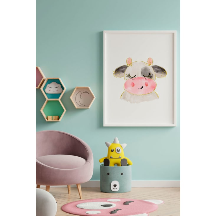 Lámina cow enmarcada madera blanca 43X33 cm DECOWALL | Maisons du Monde