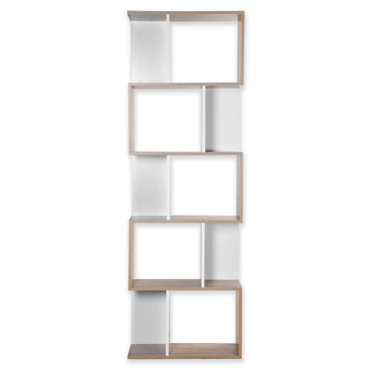 Bücherregal mit mehreren Fächern H180 cm - Dekor Holz und Weiß ...