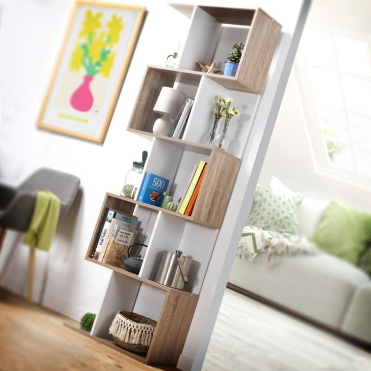 Bücherregal mit mehreren Fächern H180 cm - Dekor Holz und Weiß ...