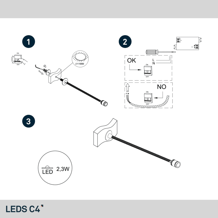 LEDS·C4 Luz De Lectura Wall Led 2,2W 3000K Aluminio Anodizado 146Lm | Maisons du Monde