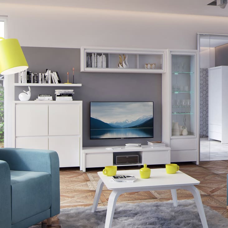 Vitrina 1 puerta 2 cajones estratificado blanco mate Soren | Maisons du ...