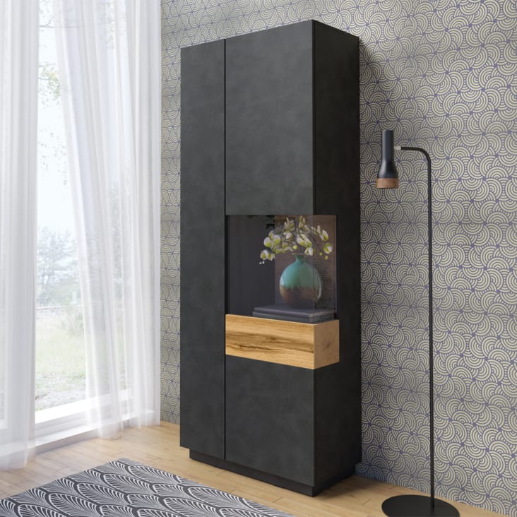 Geschirrschrank mit 2 Türen, Grau und Holzoptik, 207cm Andrea | Maisons du Monde