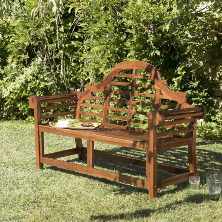 Banco de jardín de madera de teca aceitada de 166,5x62x105 cm Hanna ...