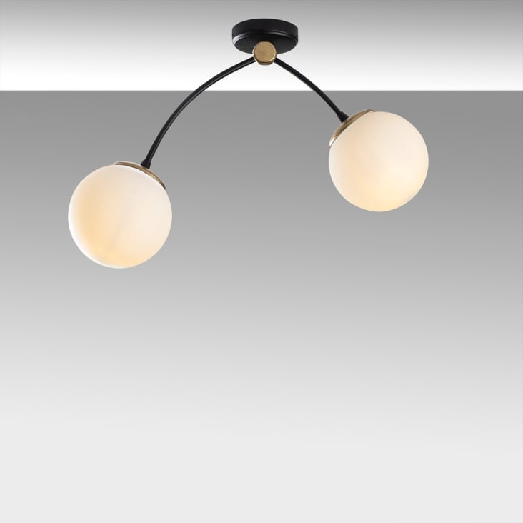 Plafón de techo negro 2 luces con tulipas de cristal opal blanco MOSOMA ...