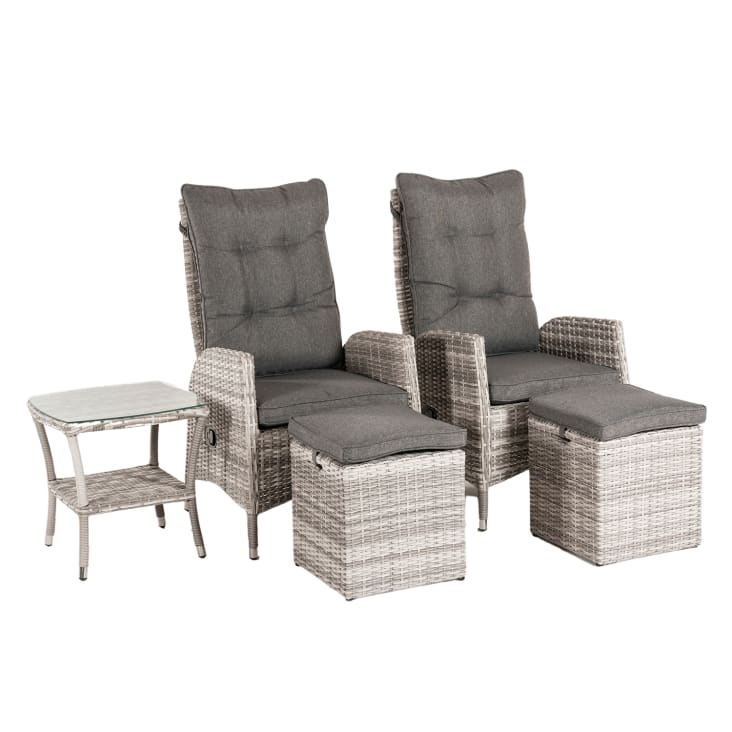 Conjunto de terraza de mesa auxiliar, 2 sillones reclinables y 2 pufs ...