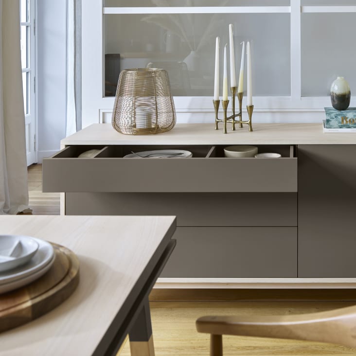 Sideboard 2 Türen+3 Schubladen 200 cm aus Eschenholz, grau Kube ...