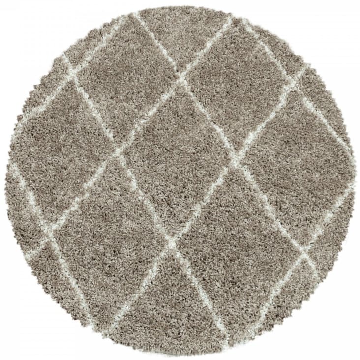 Tapis rond de style géométrique beige et blanc 200x200cm LOSANGES | Maisons du Monde
