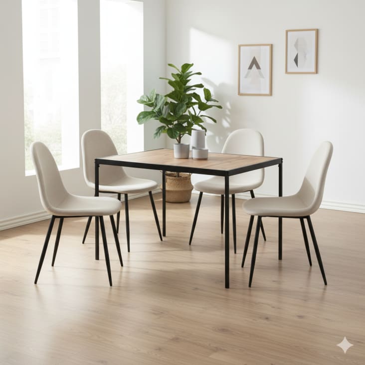 Conjunto de mesa y 4 sillas efecto madera, blanco y negro | Maisons du ...