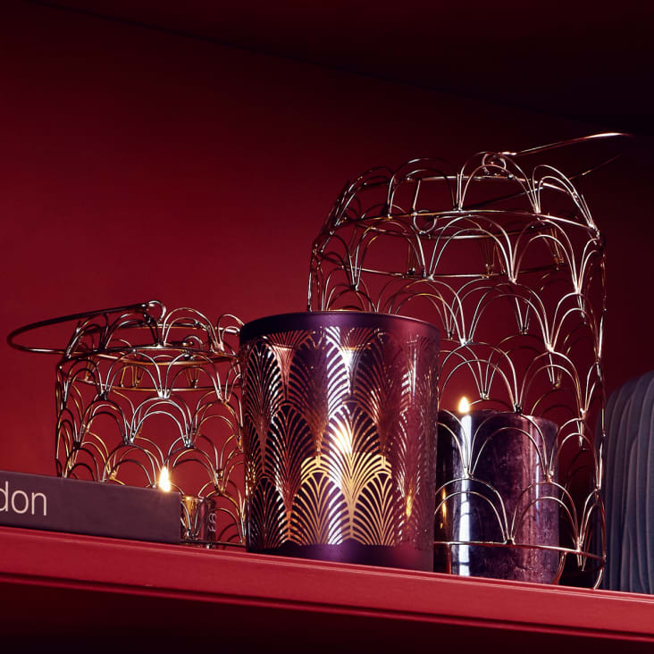 Dekoratives Windlicht aus Glas H13, Bordeaux und Gold Boudoir | Maisons du Monde