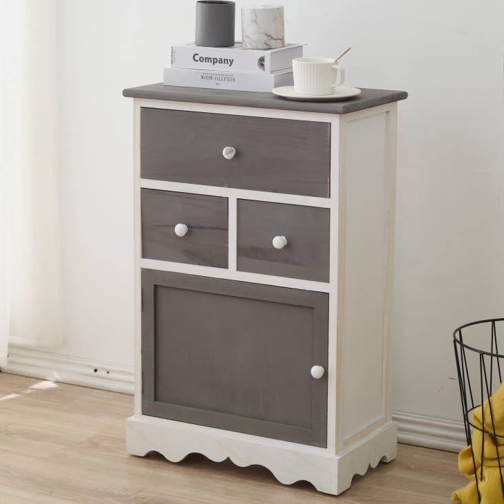 Mobiletto portatutto 3 casetti 1 anta in legno grigio e bianco ...